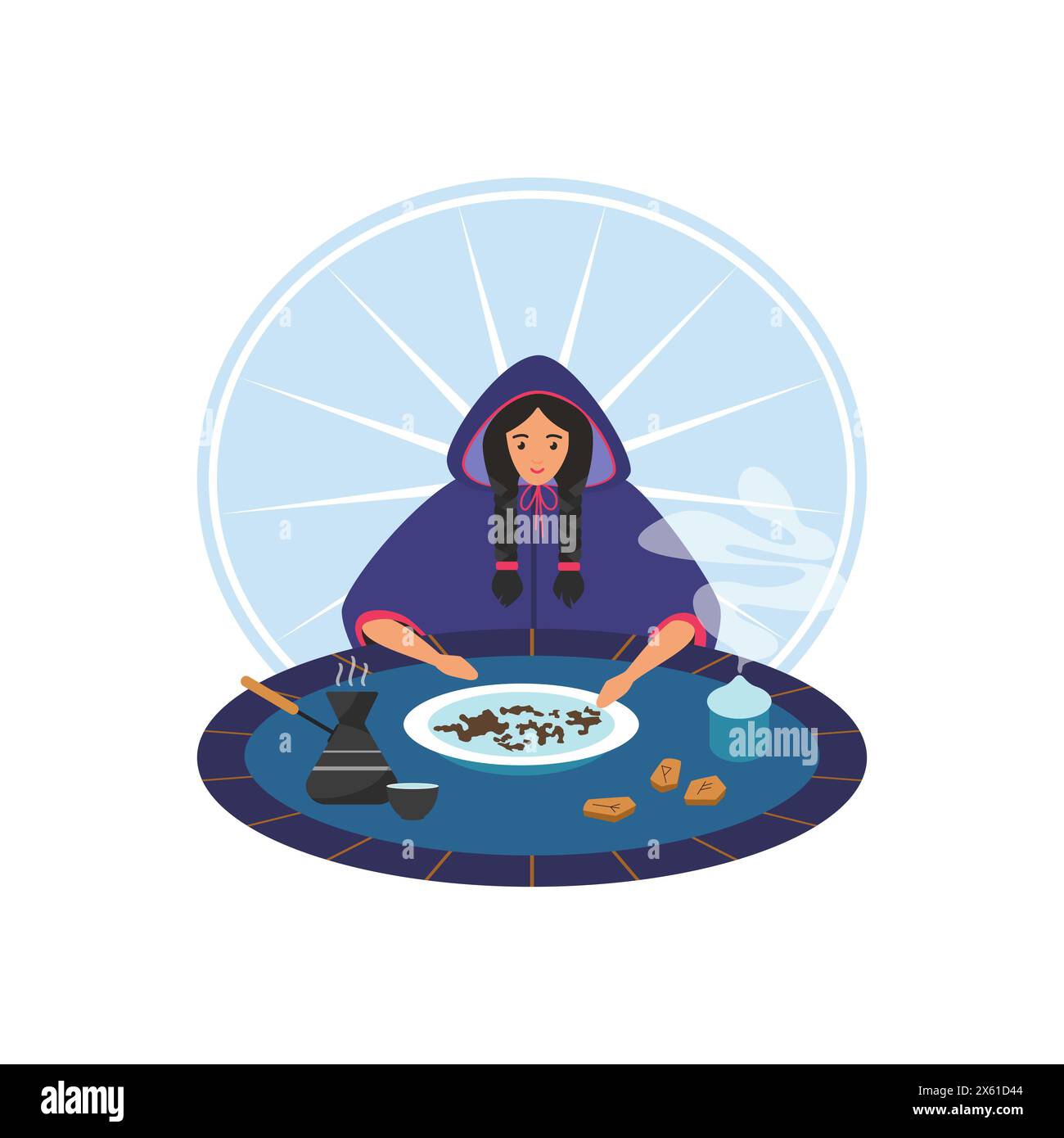 Gypsy woman fortune telling on coffee grounds at table to predict fate ...