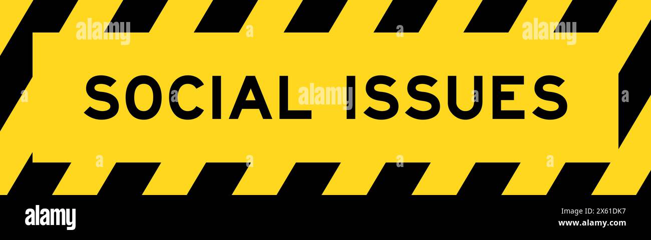 Yellow and black color with line striped label banner with word social ...