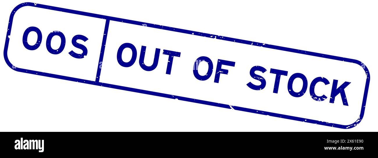 Grunge blue OOS out of stock word square rubber seal stamp on white ...