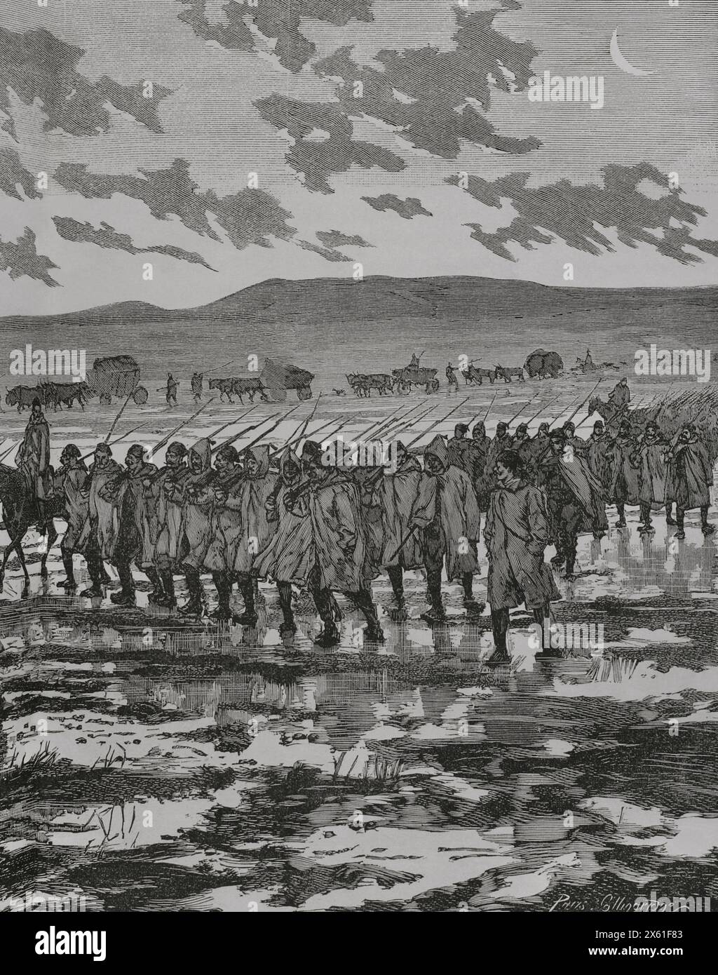 Russo-Turkish War (1877-1878). Turkish infantry column crossing the ...
