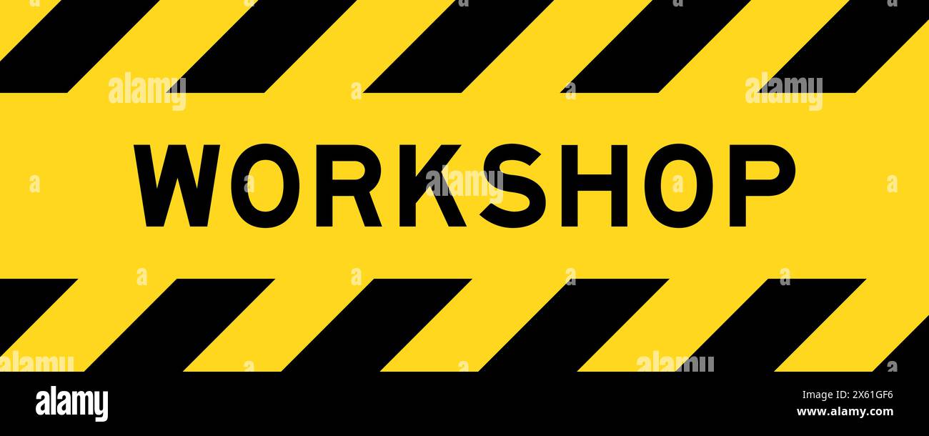 Yellow and black color with line striped label banner with word ...