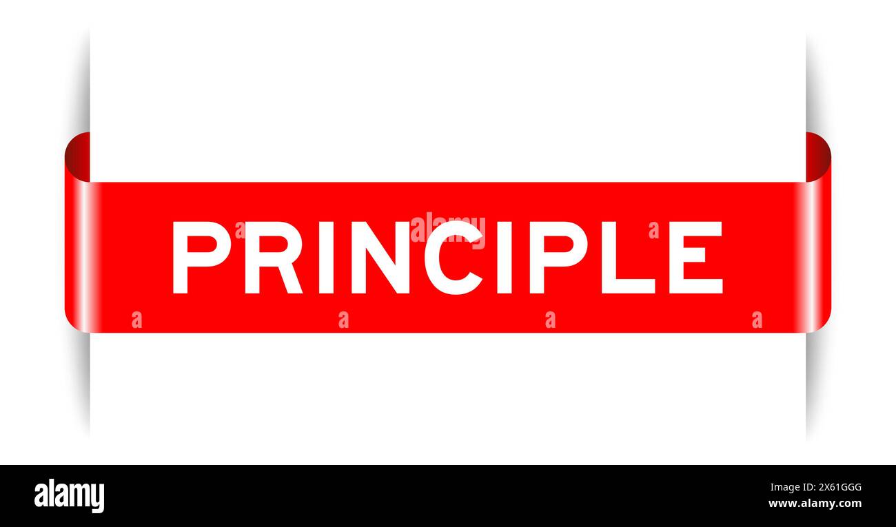 Red color inserted label banner with word principle on white background ...