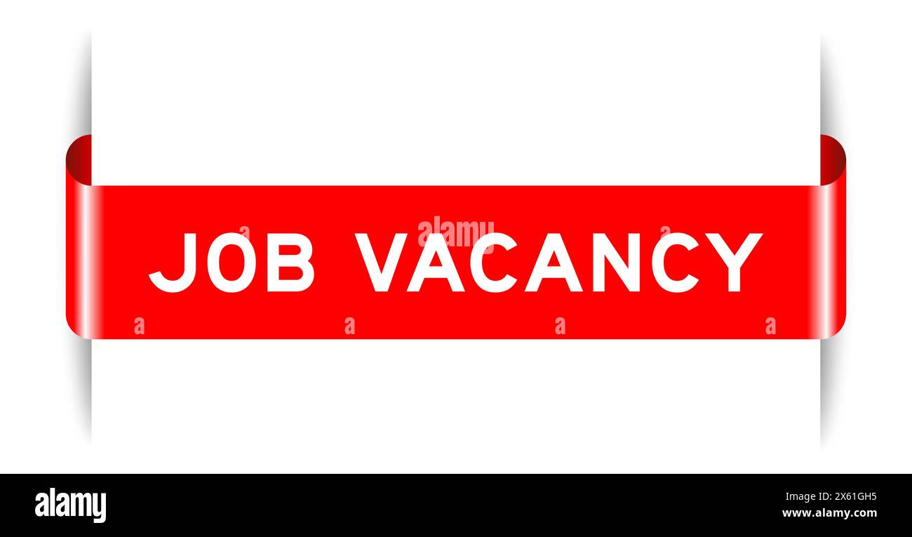 Red color inserted label banner with word job vacancy on white ...