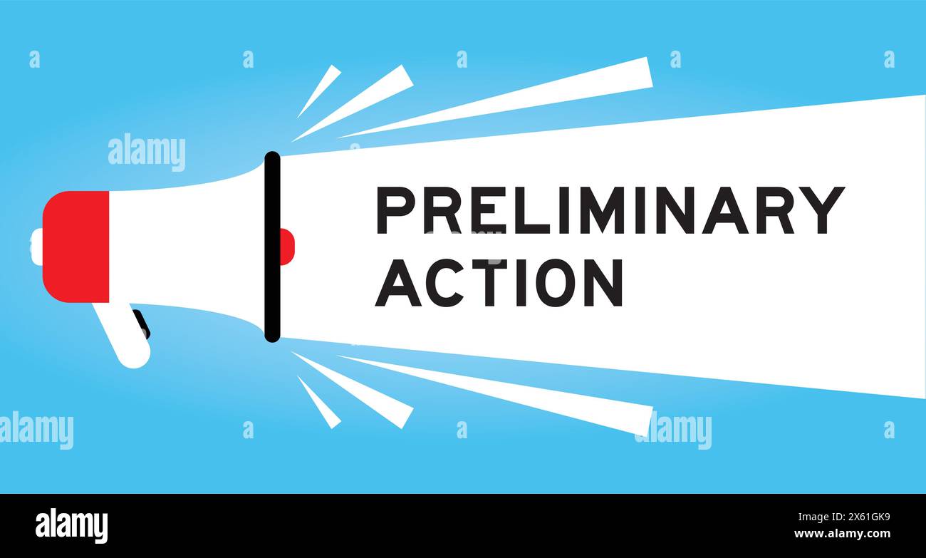 Color megaphone icon with word preliminary action in white banner on ...