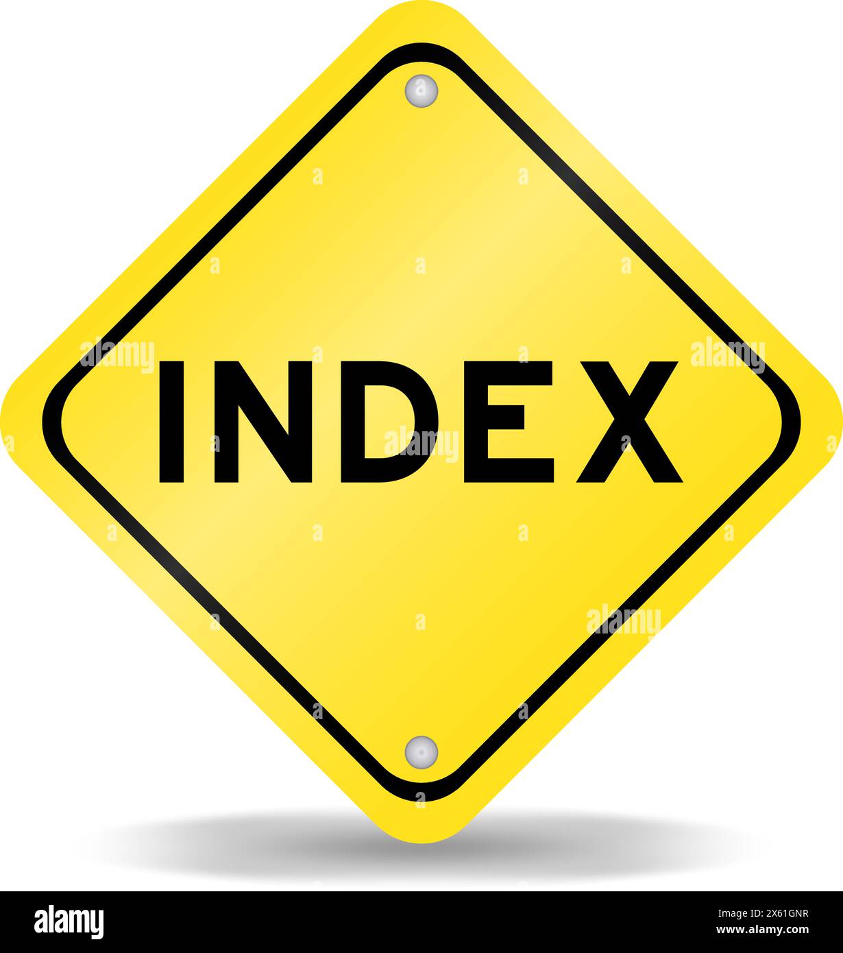 Yellow color transportation sign with word index on white background ...
