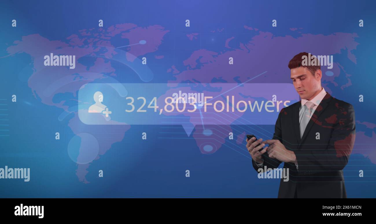 Image Of Social Media Text And Data Processing Over World Map And