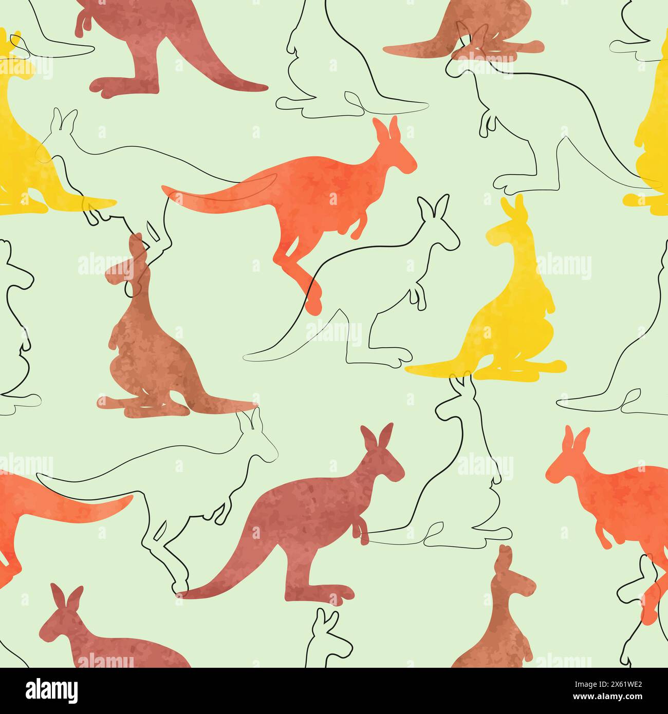 Seamless Australian pattern with cute kangaroo silhouettes. Vector ...