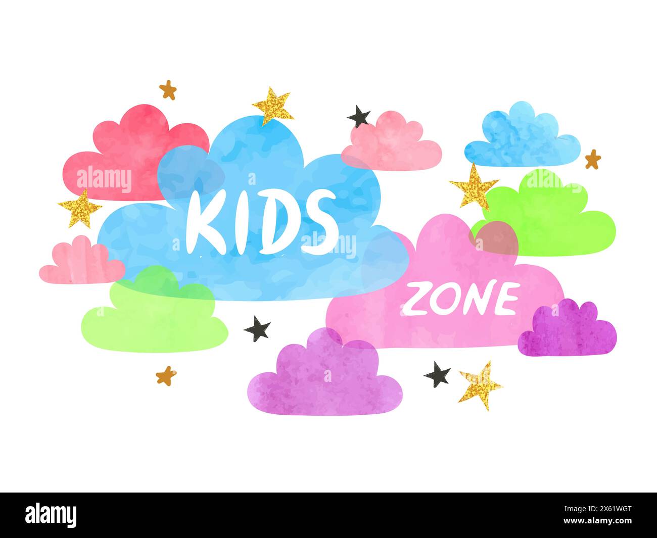Kids poster design with colorful circles. Vector watercolor kids zone ...