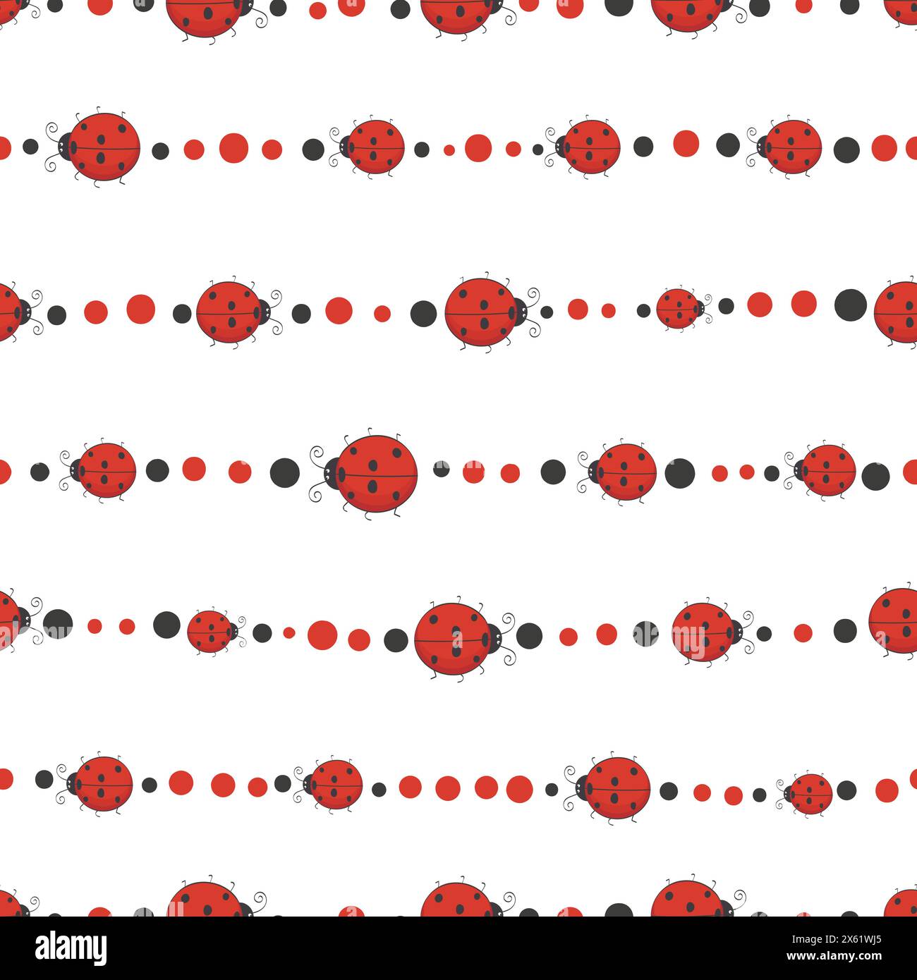 Seamless cute ladybug pattern. Vector striped background, textile ...