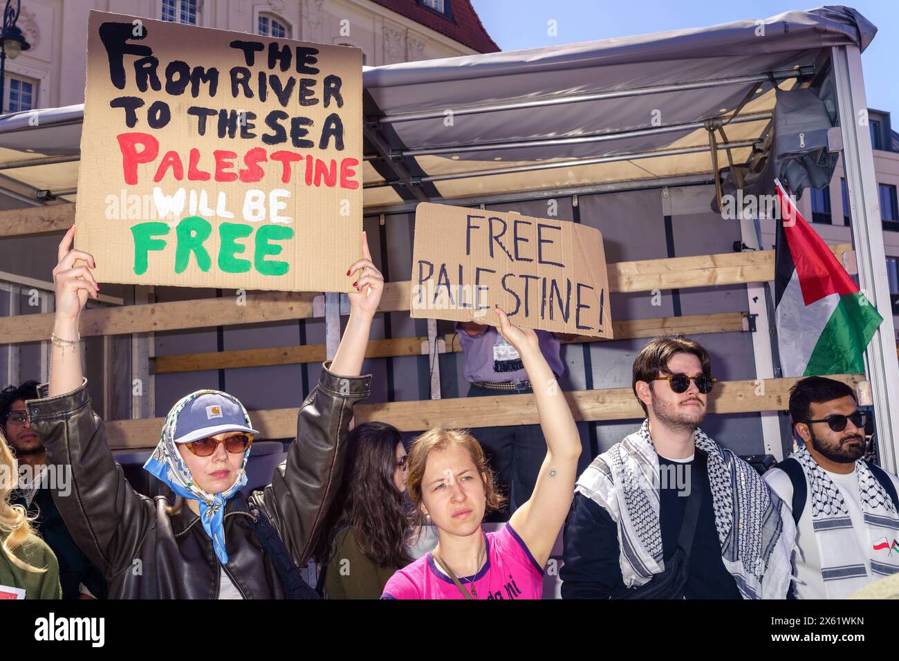 Pro-Palestinian protest in Warsaw. banners with the slogans: from the ...