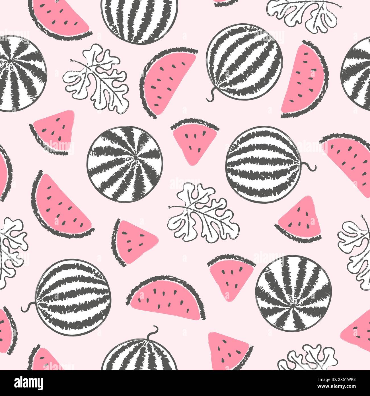 Hand drawn watermelon pattern. Seamless vector fruit background Stock ...