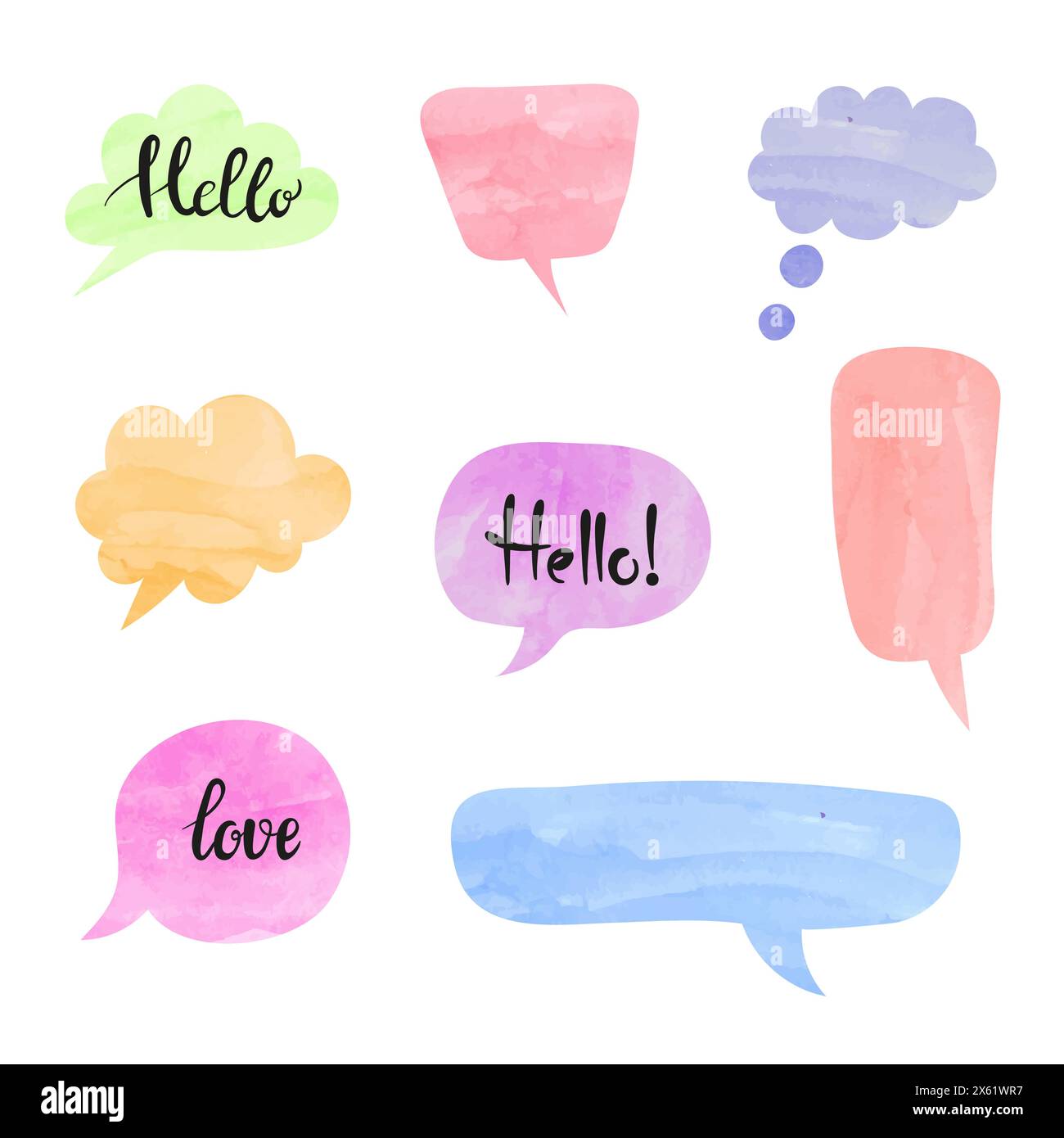 Colorful speech bubbles set. Watercolor thought balloons vector ...