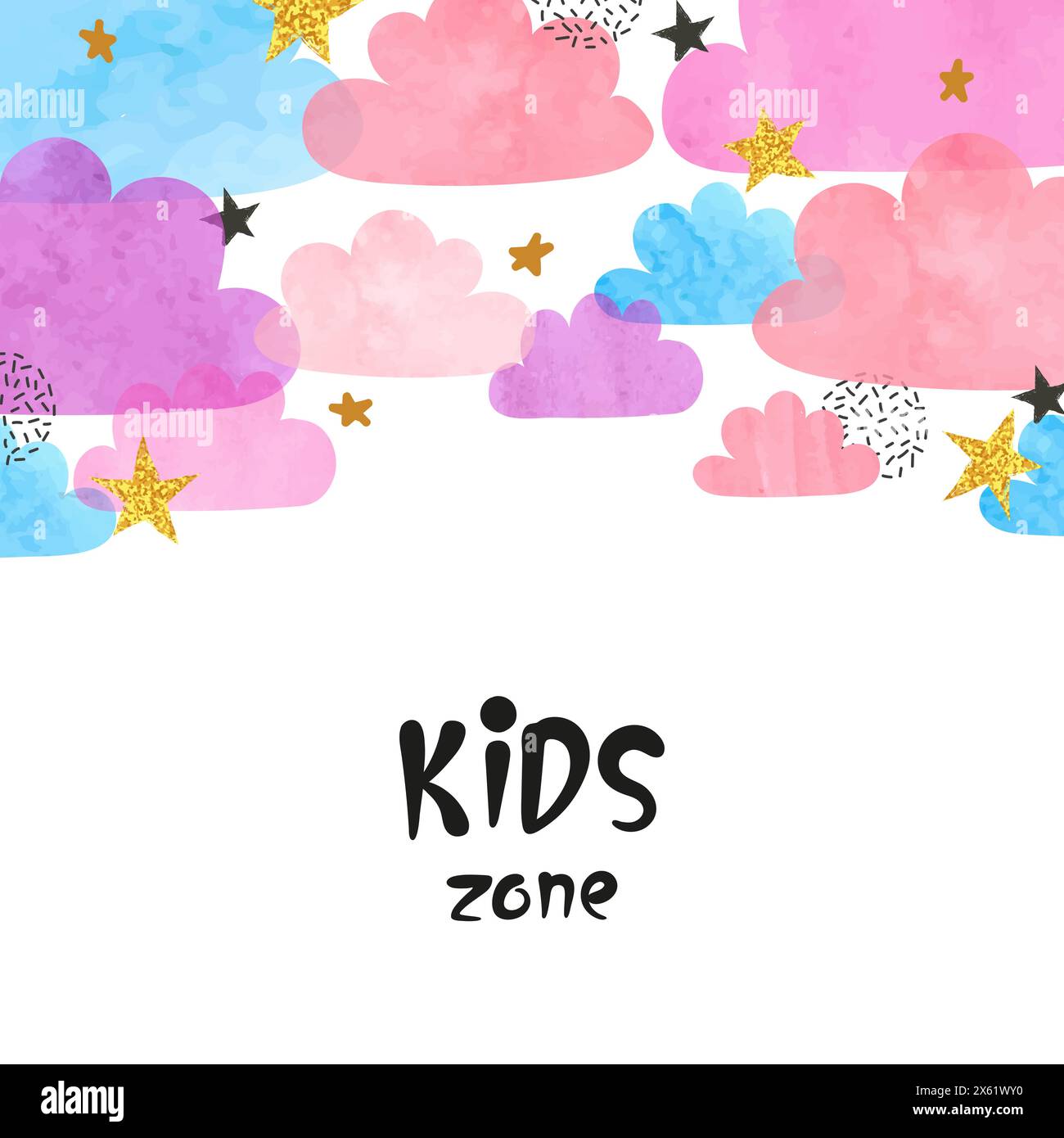 Kids poster design with colorful circles. Vector watercolor kids zone ...