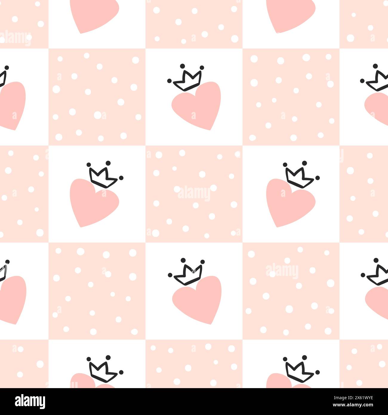 Seamless princess pattern with pink hearts and crowns. Baby shower ...