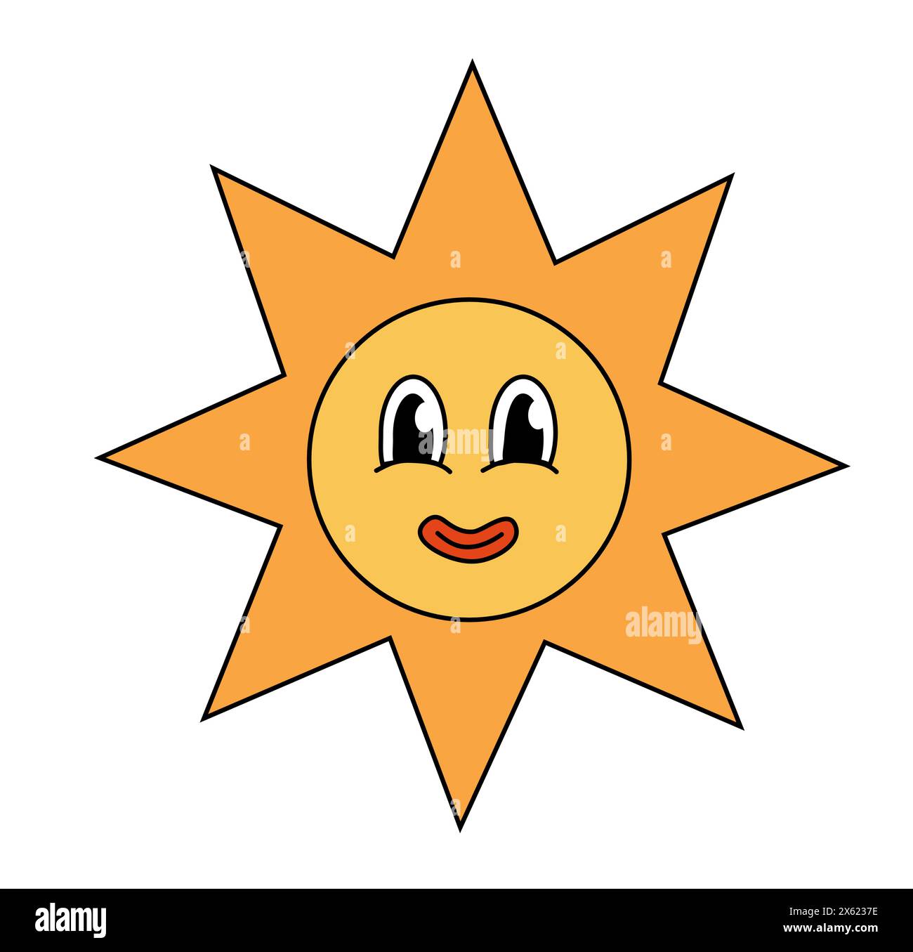 Retro Hippie Groovy Sun smiling. Cartoon summer element. Vector illustration Stock Vector Image ...