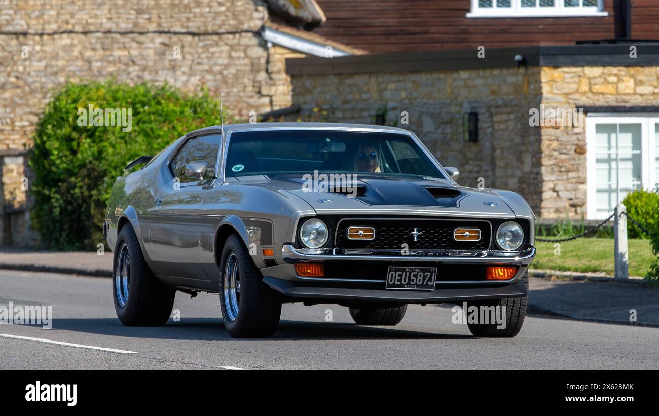 Stoke Goldington,UK - May 12th 2024:1971 silver Ford Mustang classic ...