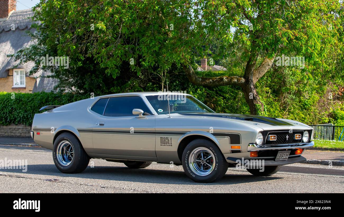Stoke Goldington,UK - May 12th 2024: 1971 silver Ford Mustang classic ...