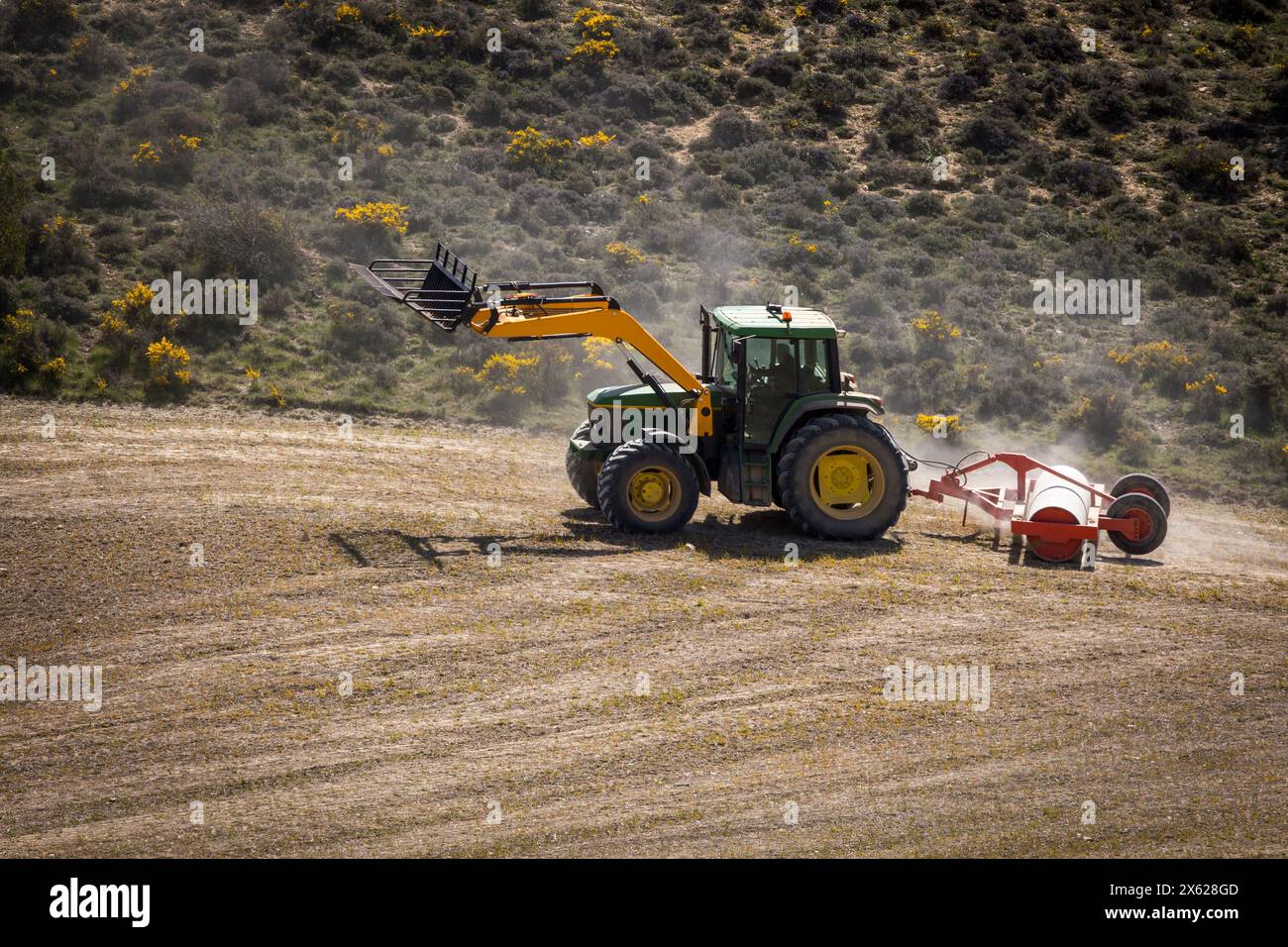 tractor in the field plowing and flattening the land for sowing Stock ...