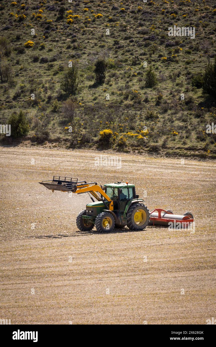 tractor in the field plowing and flattening the land for sowing Stock ...