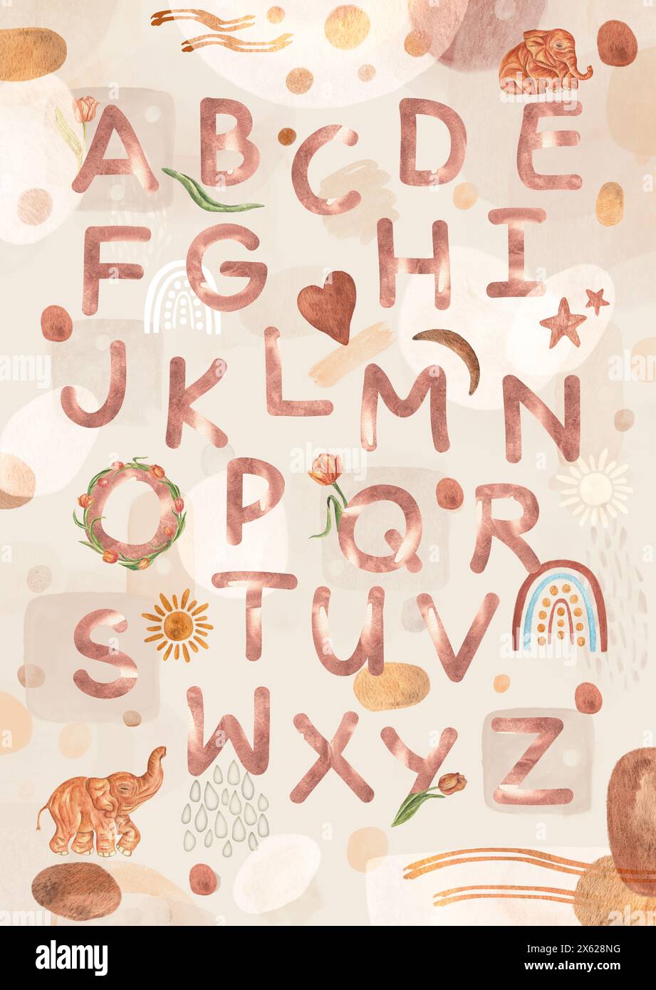 Children's poster alphabet of letters with cute animals, plants in ...