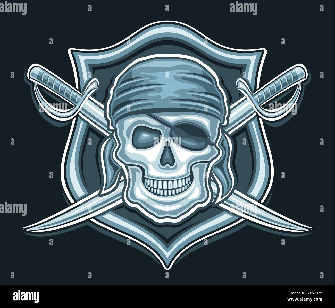Vector logo for Pirate Skull, decorative poster with illustration of ...