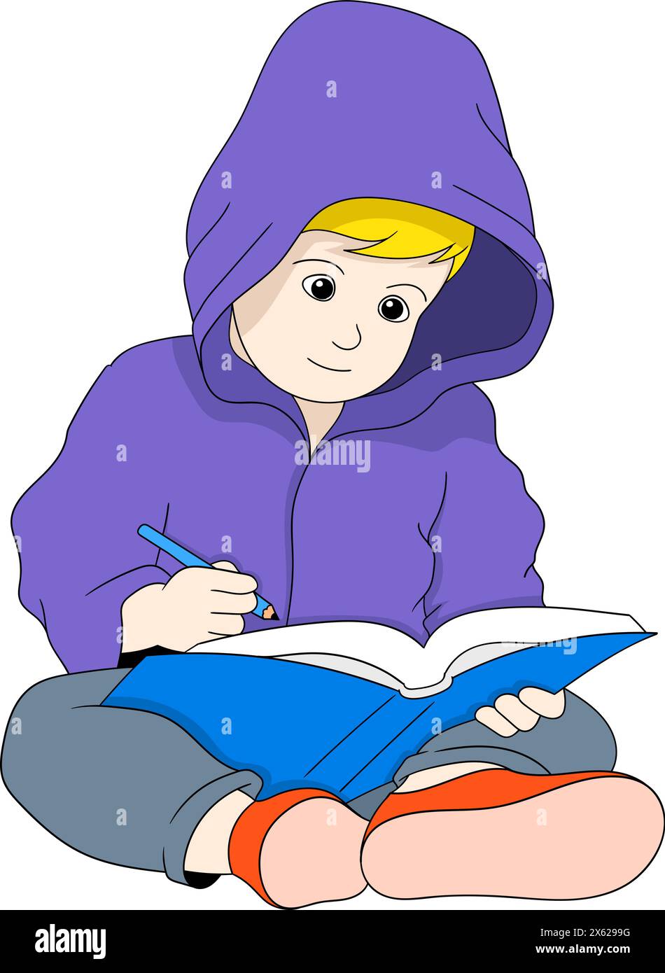 doodle cartoon illustration of childrens education, child is recording ...