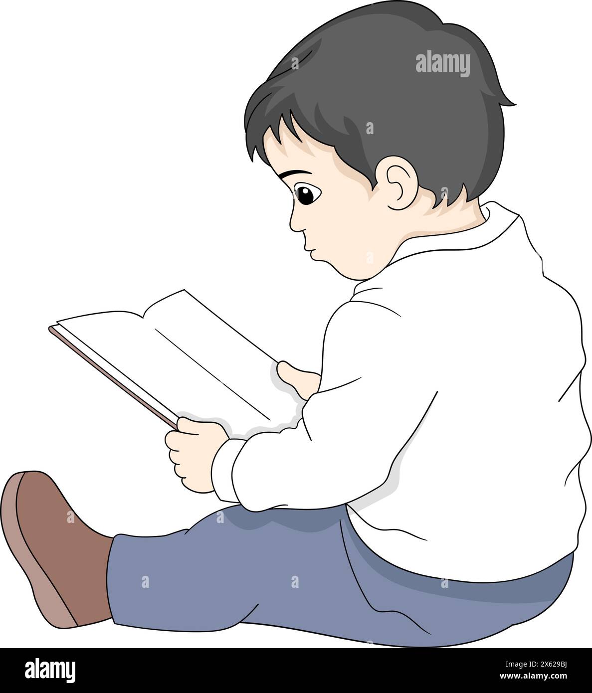 educational cartoon doodle illustration, child is sitting studying a ...
