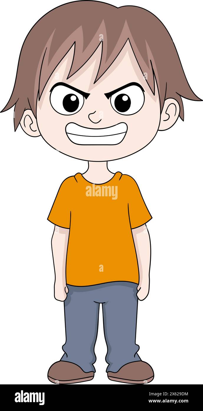 cartoon doodle illustration of expression, angry boy kid expresses his ...