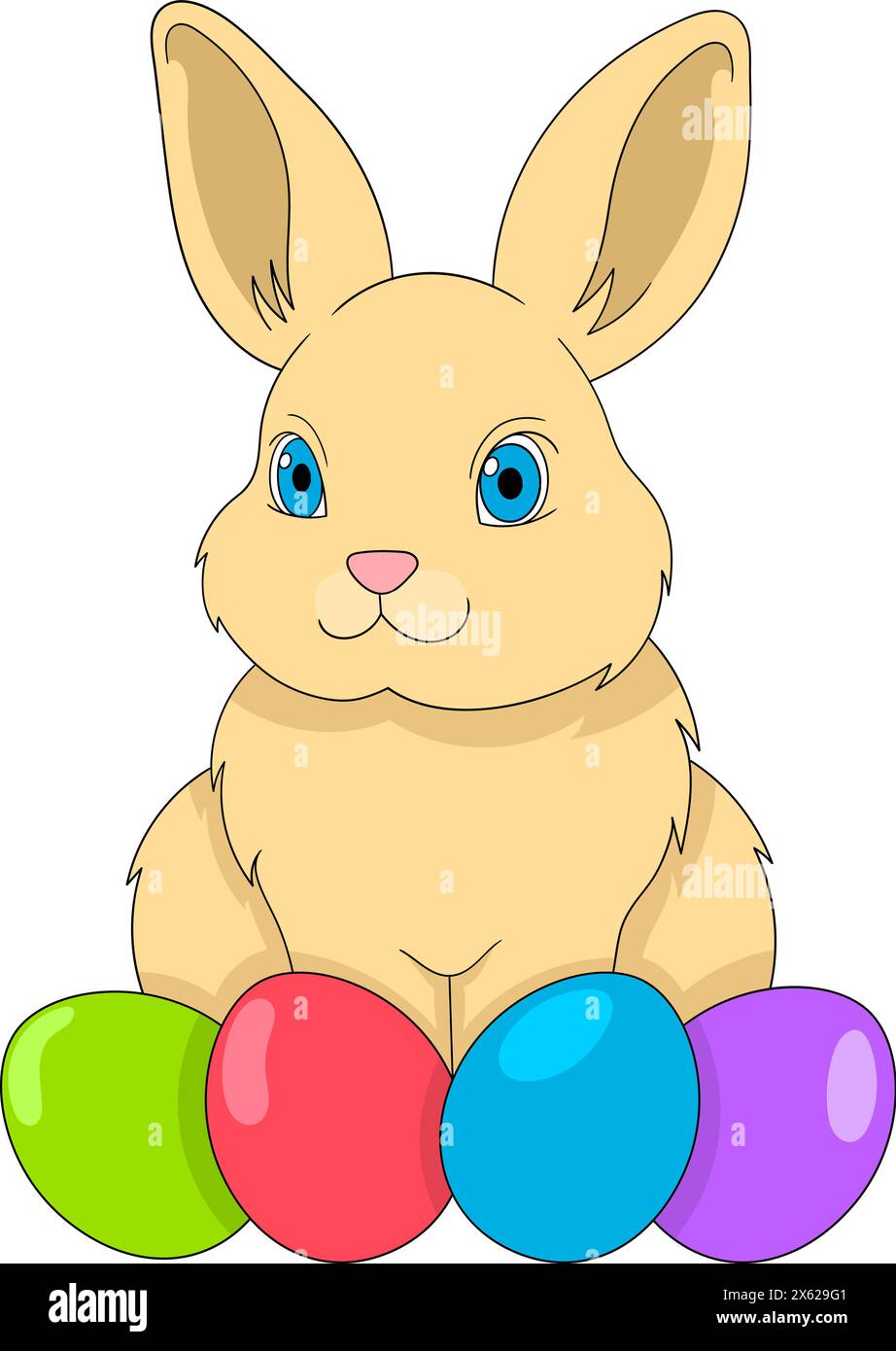Cartoon doodle illustration of Easter celebration, rabbit with colorful ...