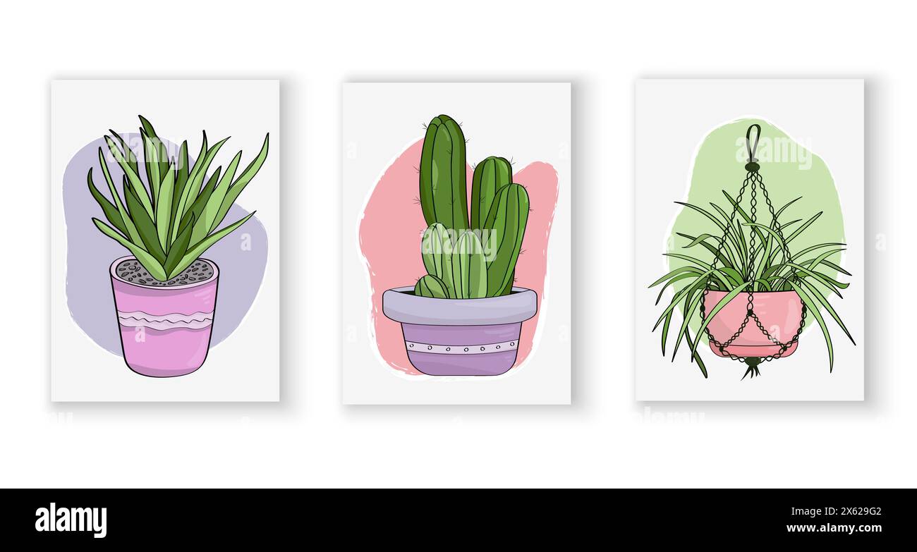 A collection Vector of hand-drawn posters depicting domestic plants ...