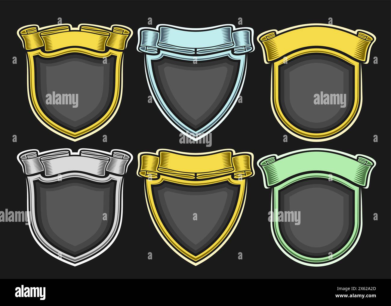 Vector Crests Set Collection Of Six Grey Monochrome And Colorful