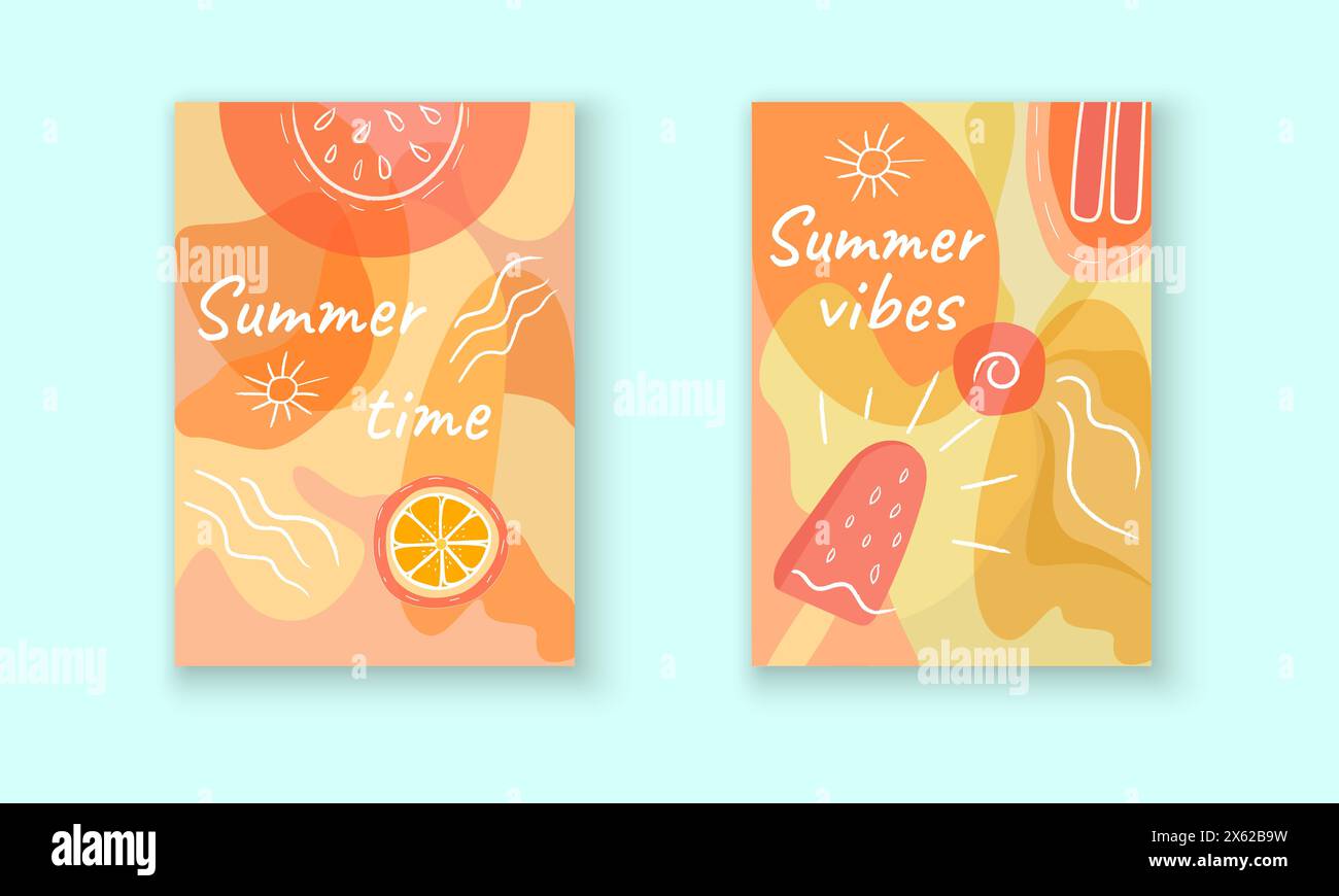 Vector posters Summer time and vibes collection of summer illustrations ...