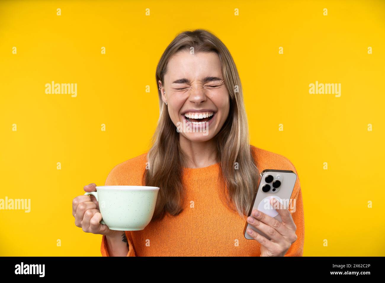 Happy emotions concept. Positive and beautiful young woman laughs ...