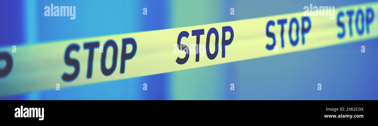 Barrier tape, entry prohibited. Restricted area. Yellow lines with the ...