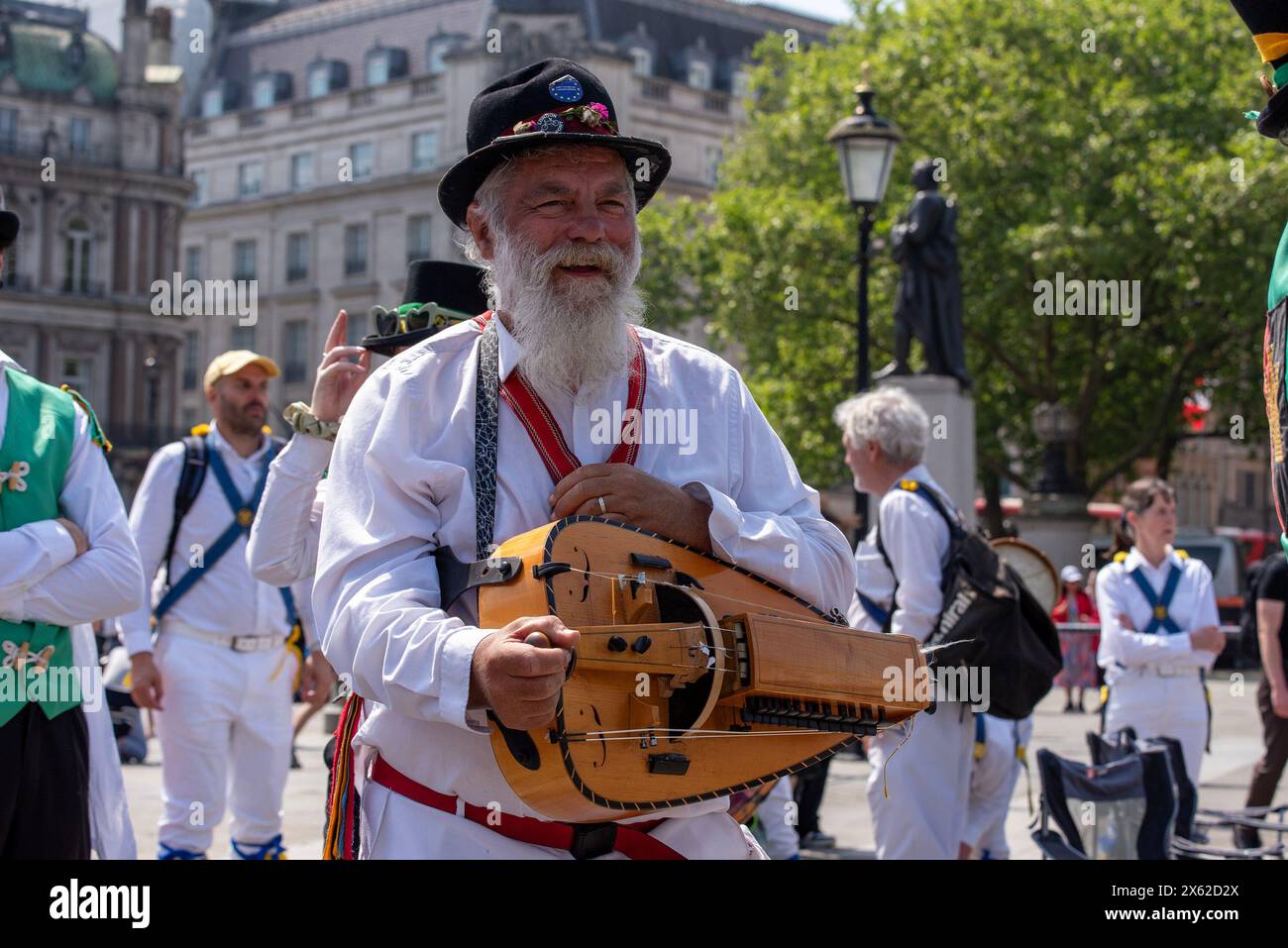 A Morris dancer with his instrument at the Trafalgar Square ...
