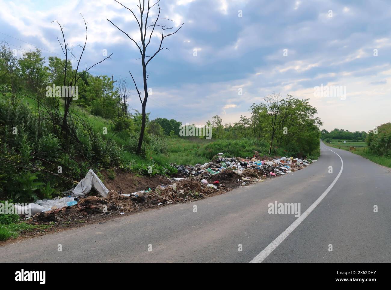 Garbage by the roadside in nature Stock Photo - Alamy