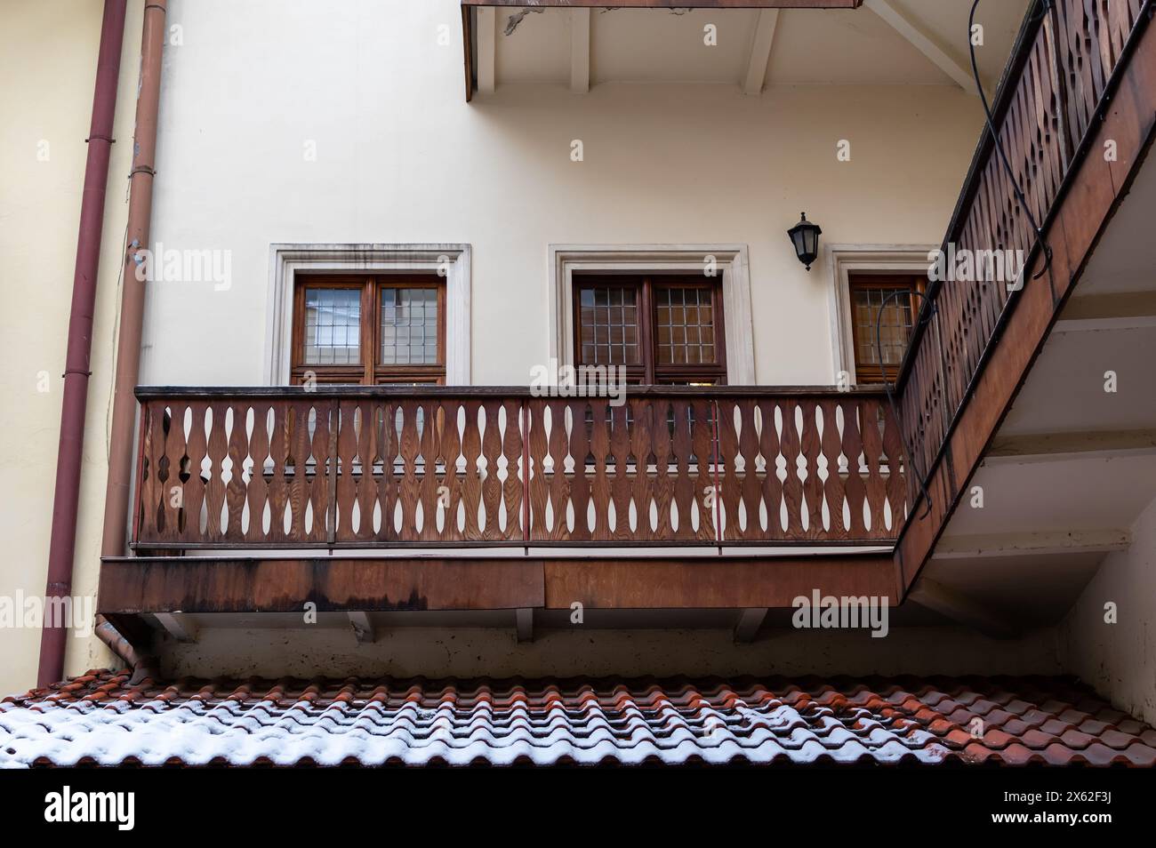 Open staircase terrace with courtyard windows of residential building ...