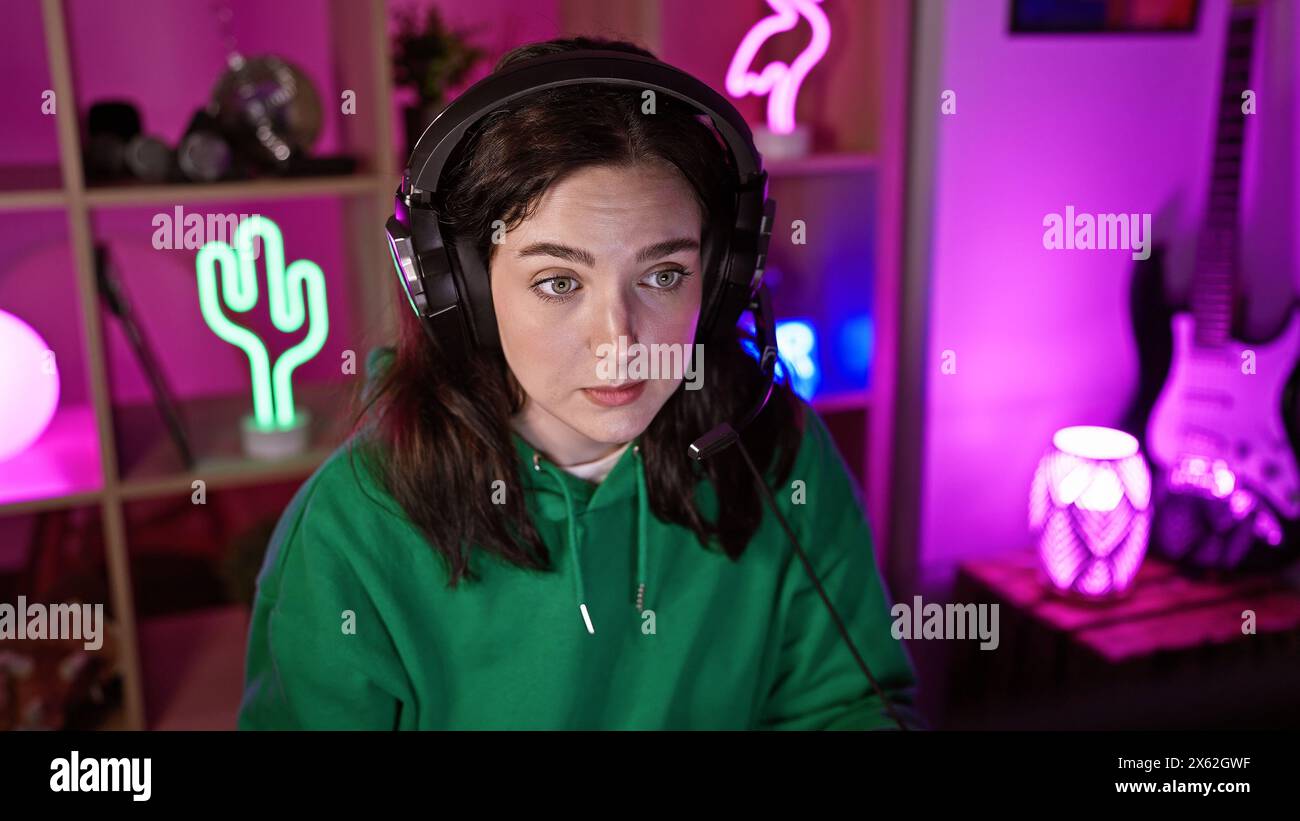 Female vlogger wearing headphones microphone hi-res stock photography ...
