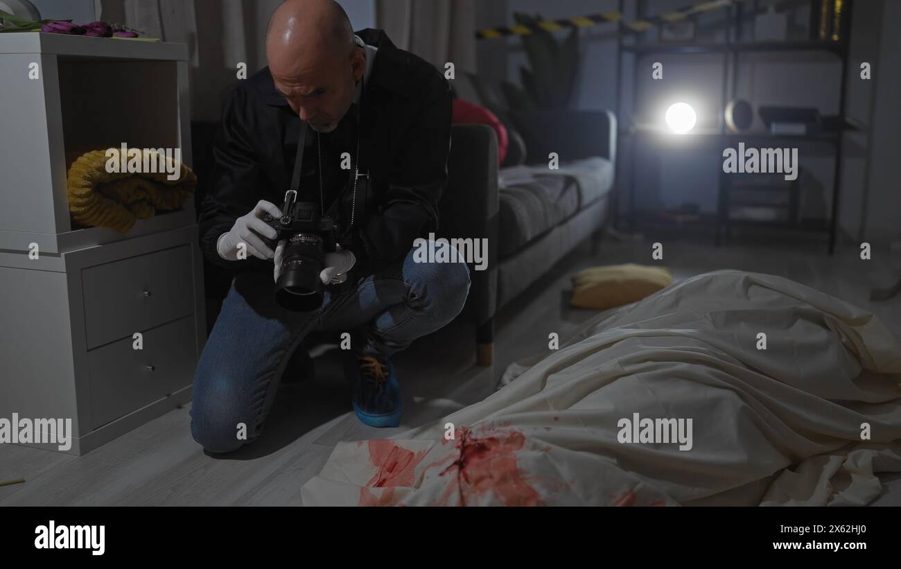 Intense scene man examining crime hi-res stock photography and images ...