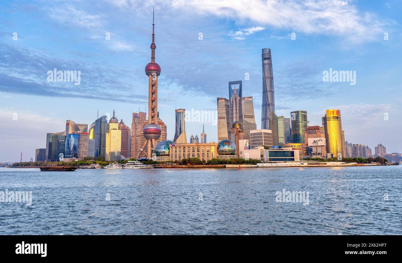 Shanghai, 8 April 2024: Shanghai skyline at Bund with Oriental Pearl ...