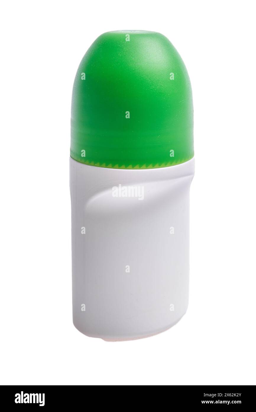 A green-capped white deodorant stick isolated on a white background ...