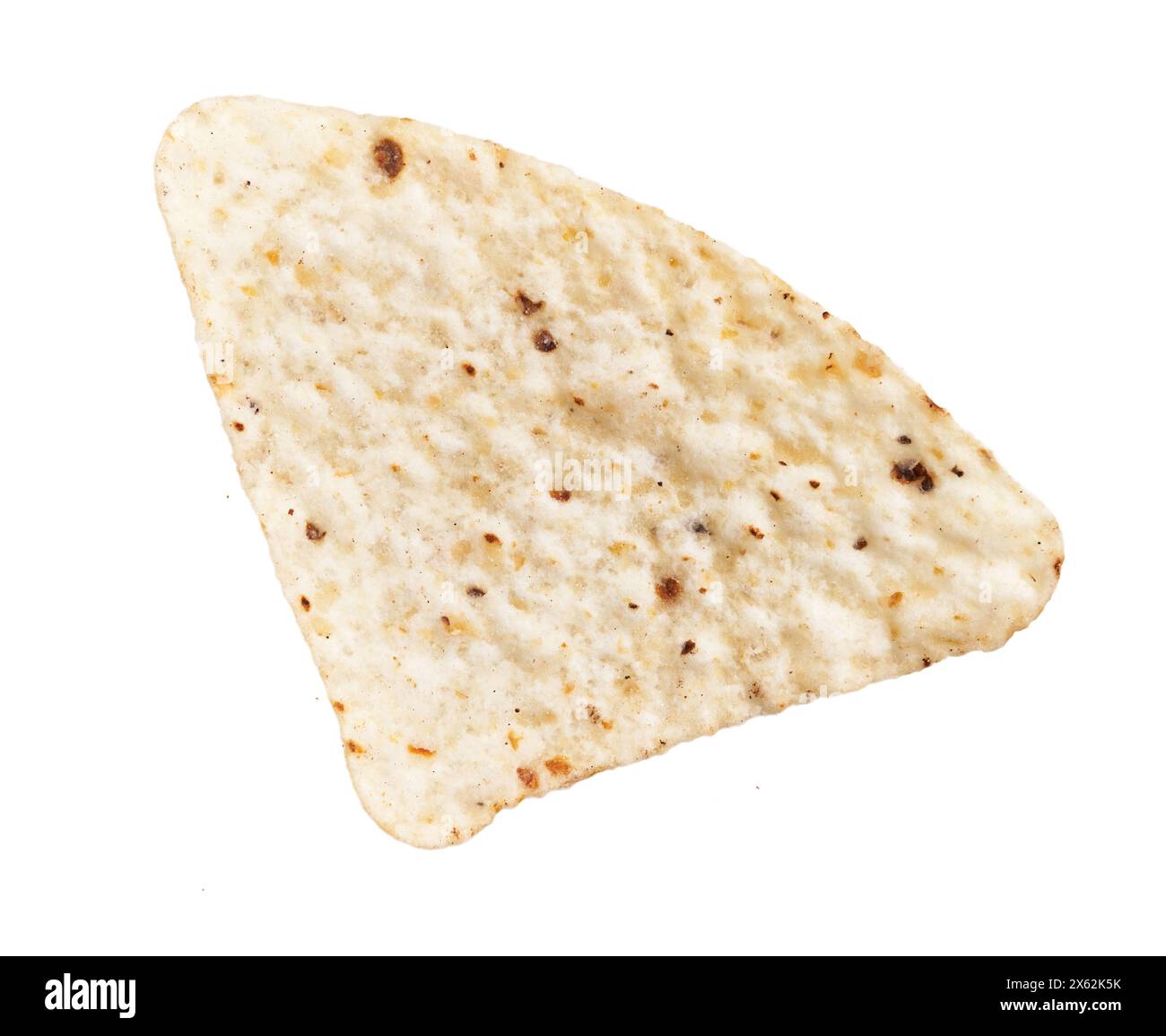 Isolated shot of a single crisp tortilla chip against a white ...