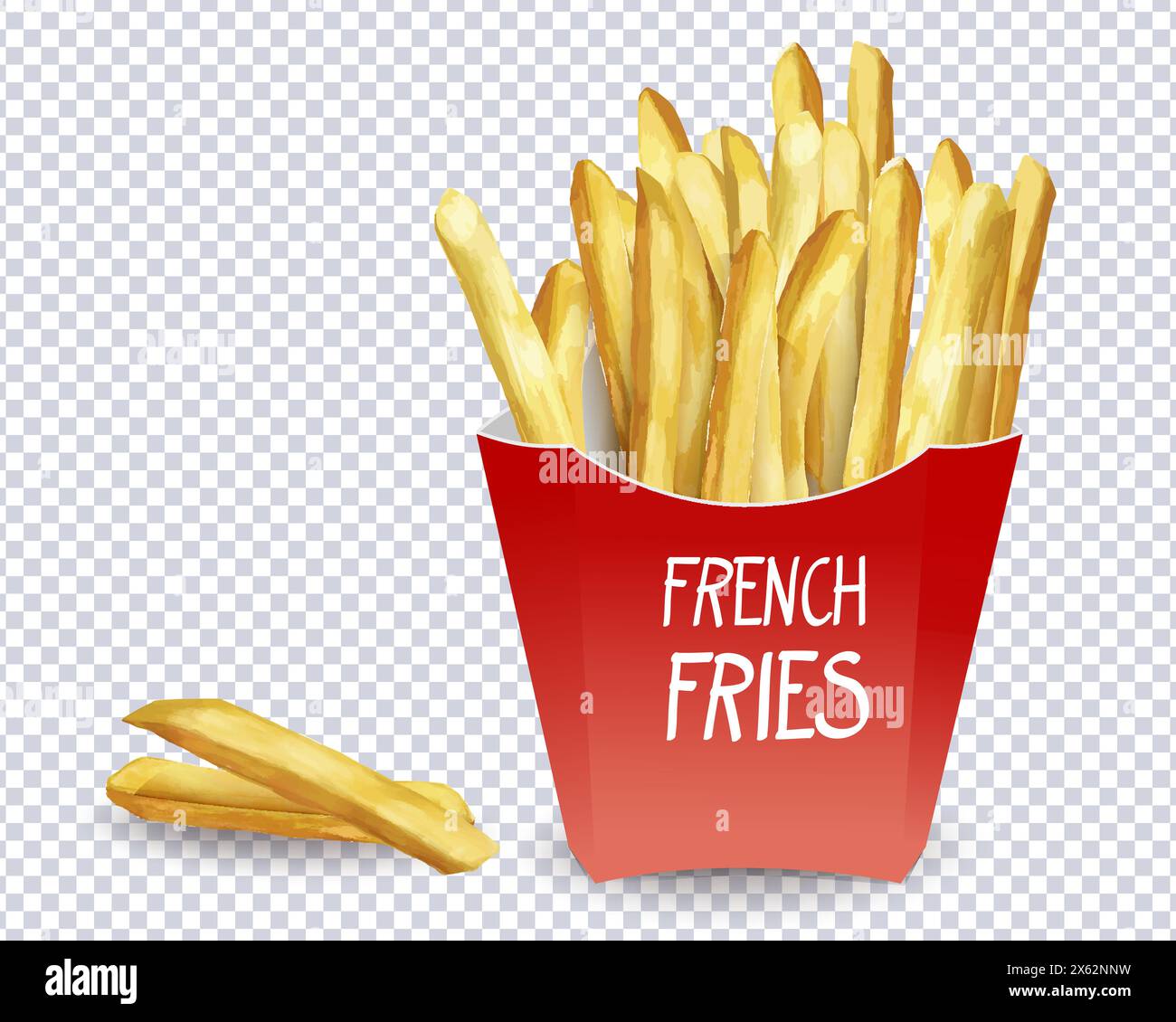 French Fries potato in red carton package box Isolated on transparent ...