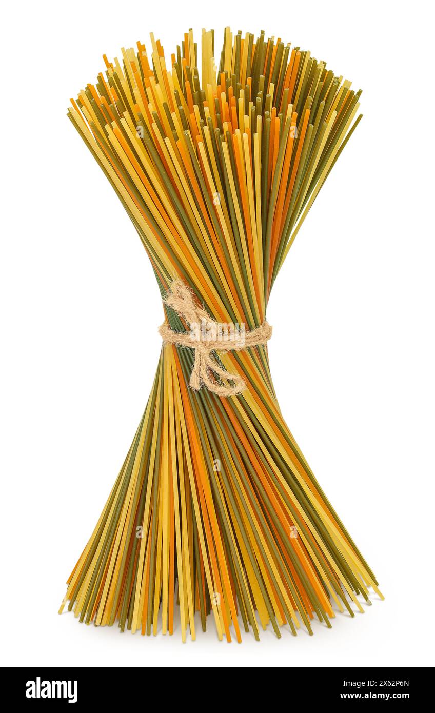Colorful spaghetti tricolore pasta isolated on white background Stock ...