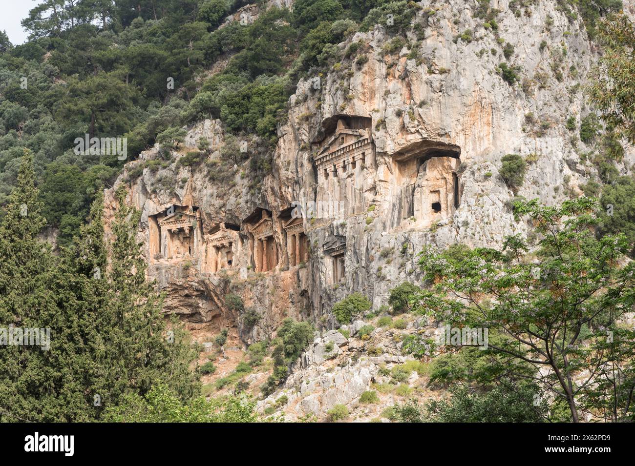 The Lycian style tombs carved into the cliffs above Dalyan in Turkey ...