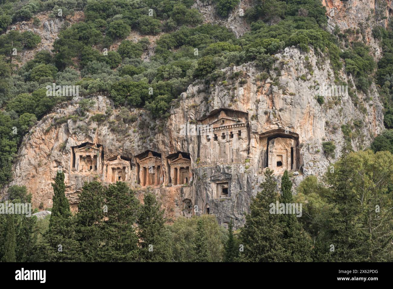The 4th Century BC tombs carved into the cliffs above Dalyan in Turkey ...