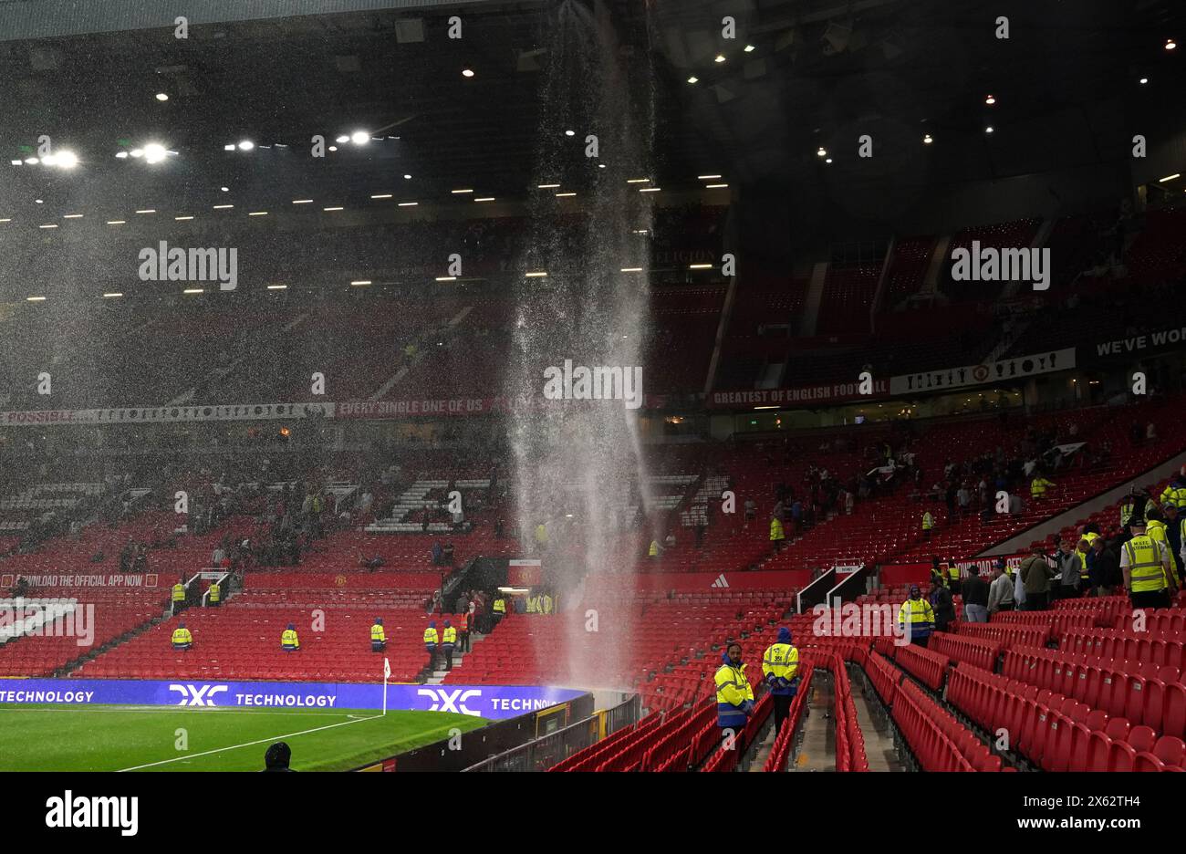 A general view of the roof of the stadium leaking following the Premier ...
