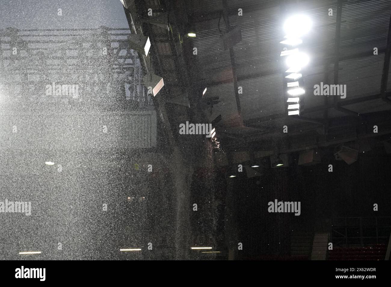 A general view of the roof of the stadium leaking following the Premier ...