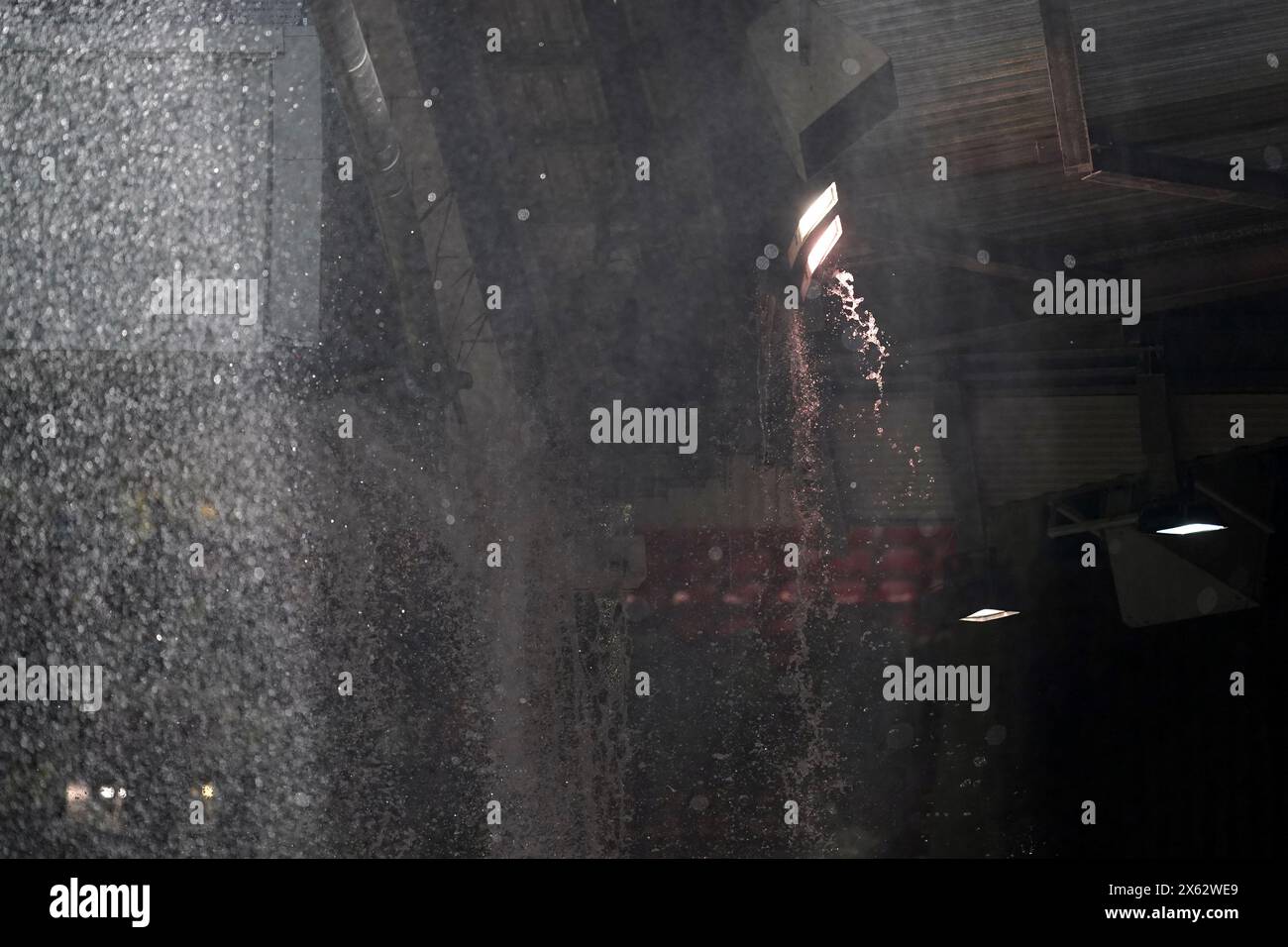 A general view of the roof of the stadium leaking following the Premier ...