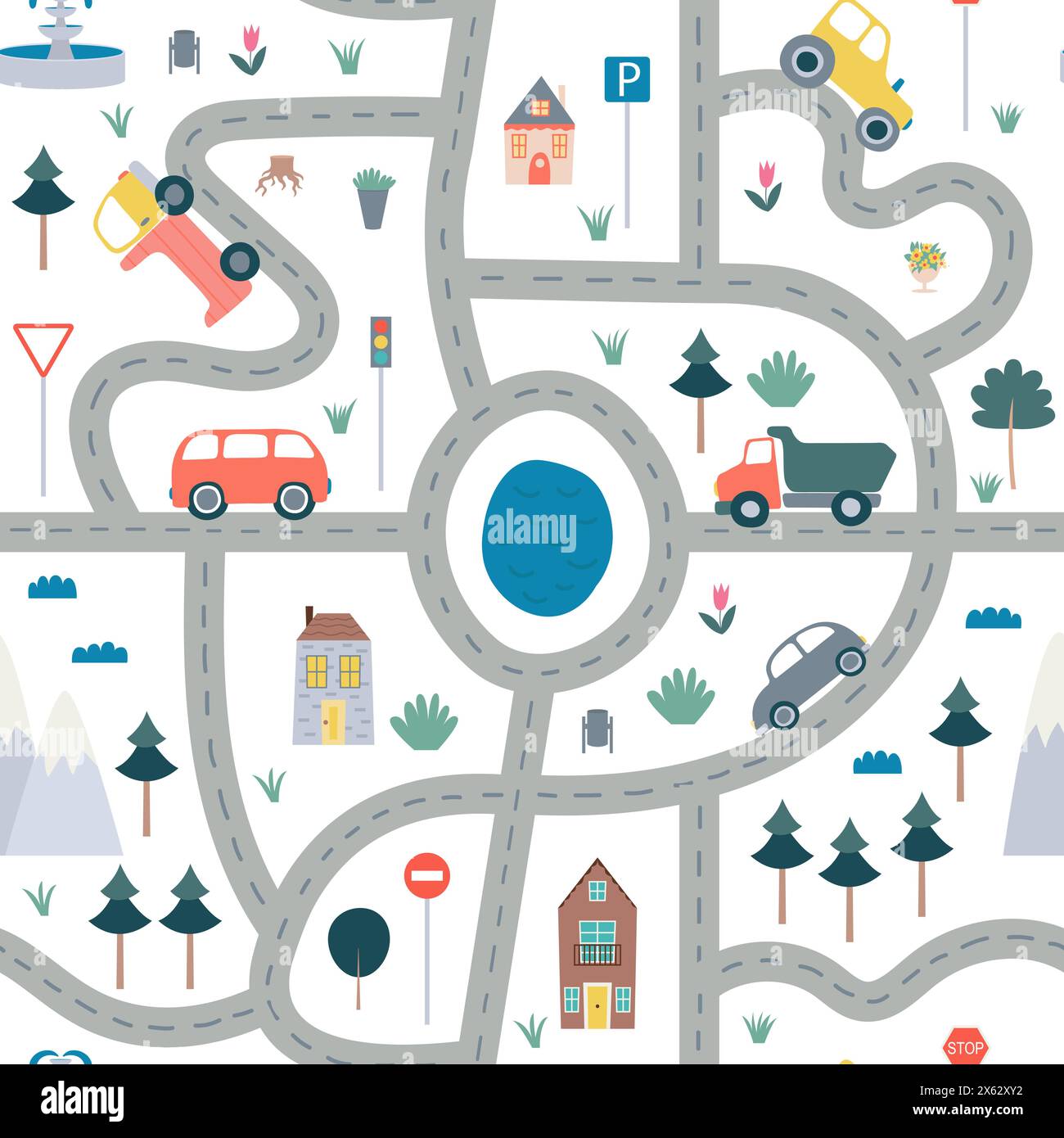 Children road map with cars and houses Stock Vector Image & Art - Alamy